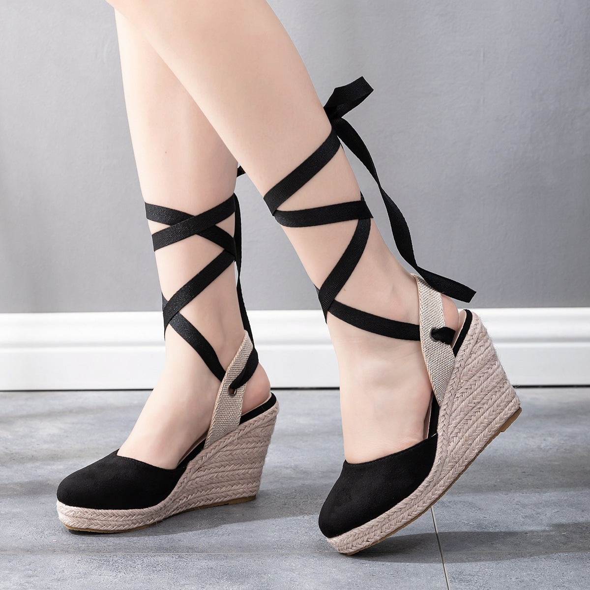 Ankle tie-up espadrille wedge sandals | Closed toe lace-up wedge ...