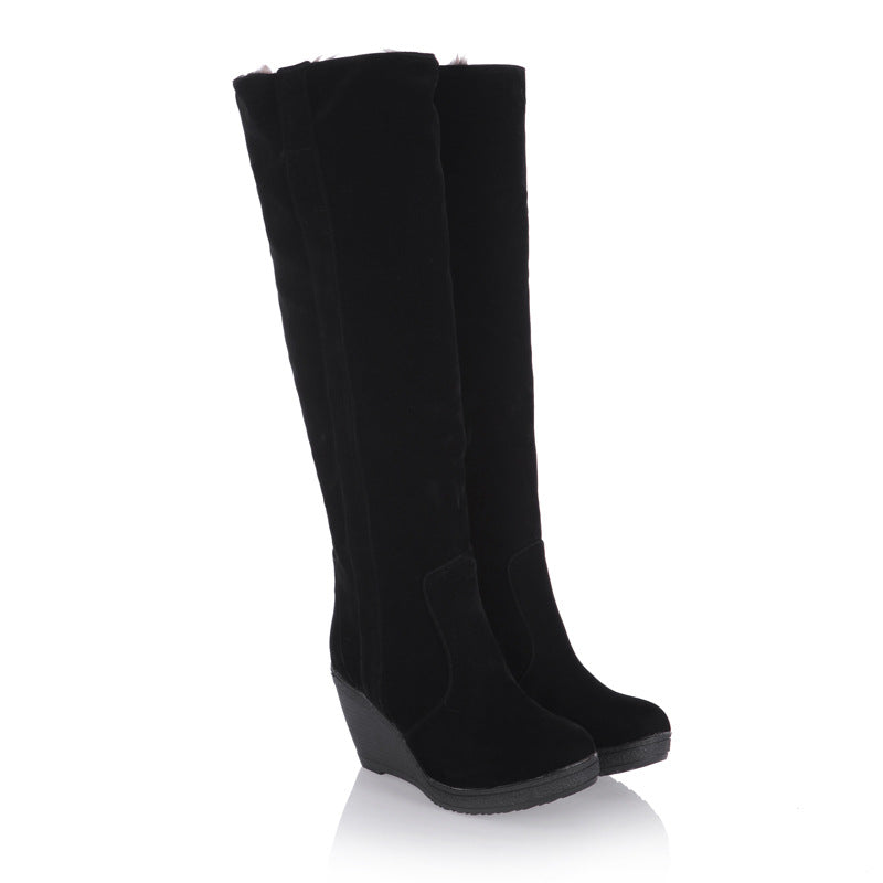 Women's wedge knee high snow boots | Faux fur lining long snow boots ...