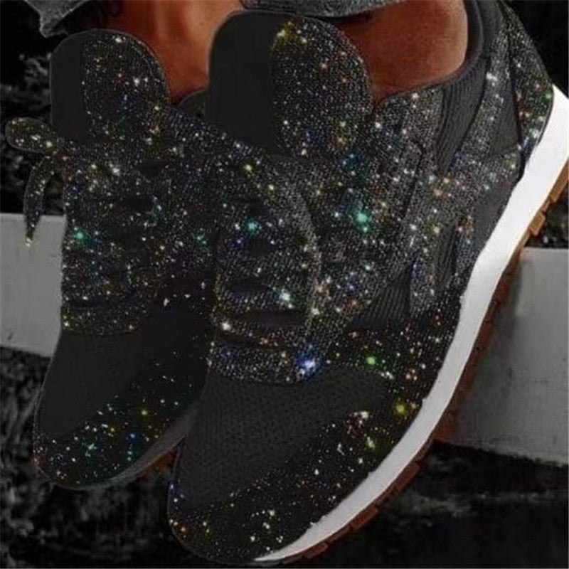 Women Glitter Rhinestone Shiny Crystal Platform Comfy Sneakers ...