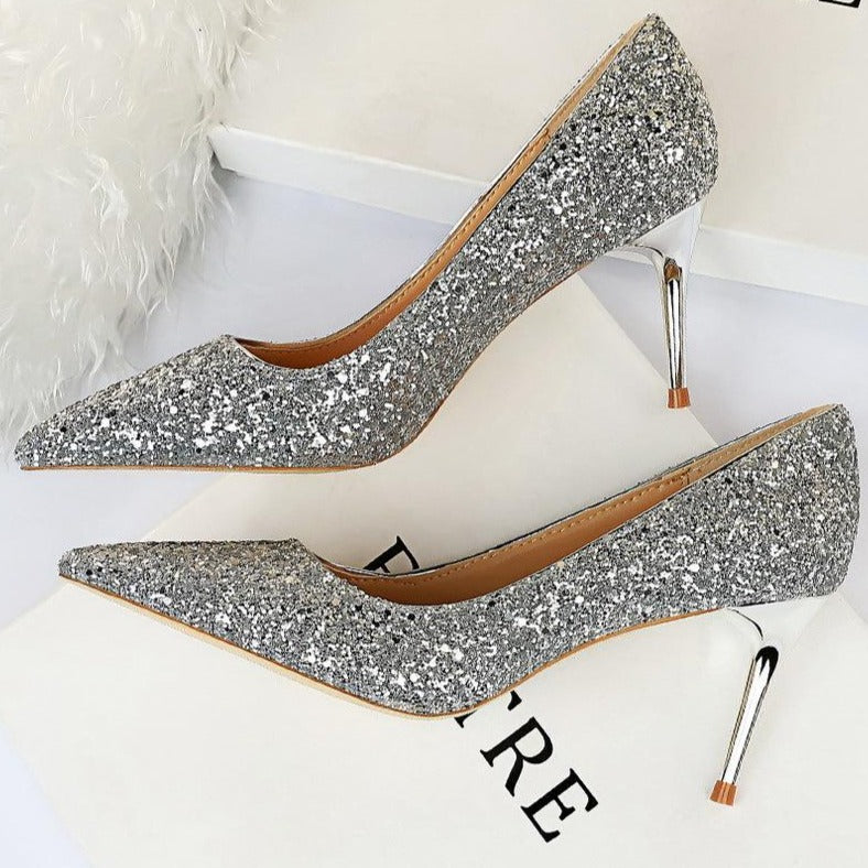 Women's rhinestone wedding high heels | Glitter bridal closed toe ...