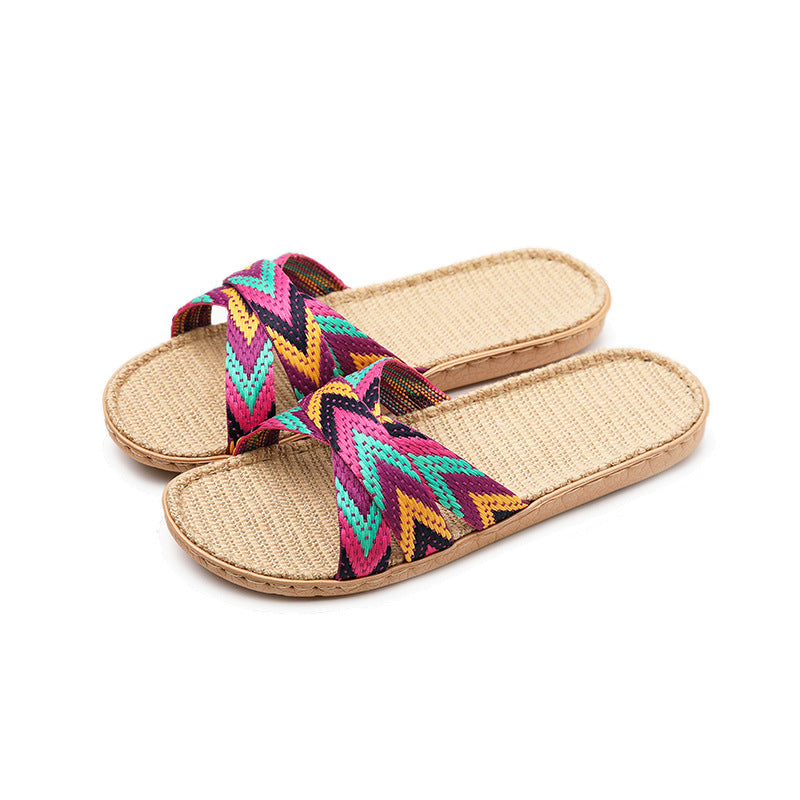 Women's flax summer slippers | Home bathroom slippers – Fashionshoeshouse