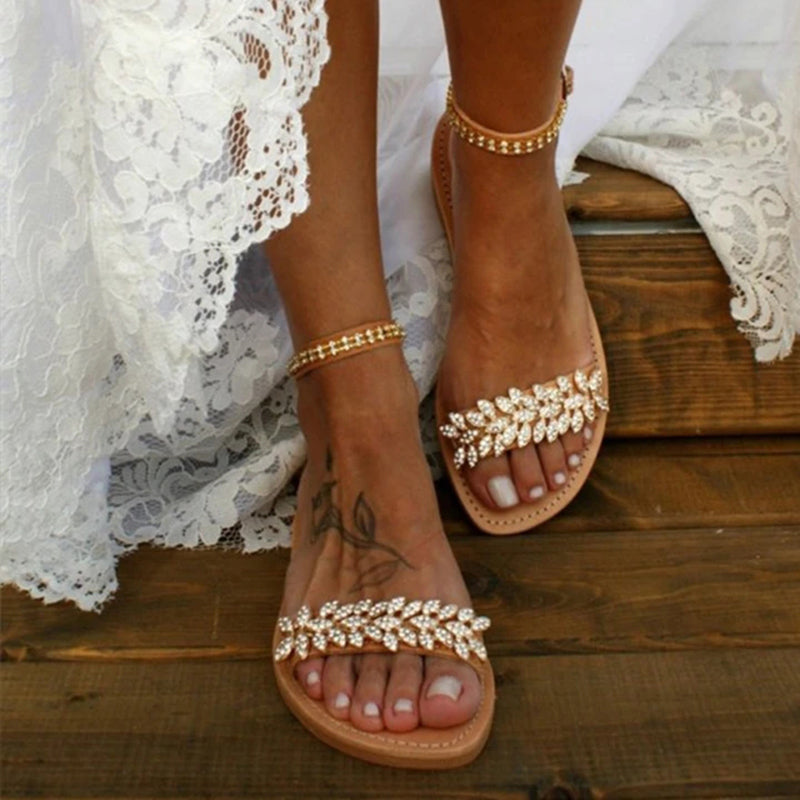 Rhinestone wedding sandals | Flat peep toe bridal sandals ...