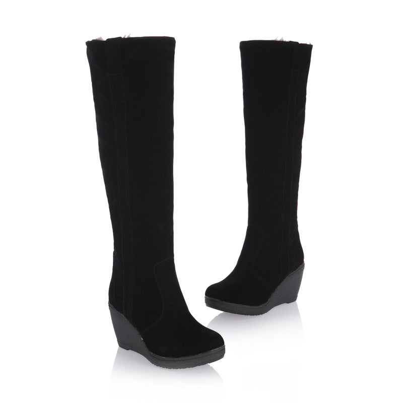 Women's wedge knee high snow boots | Faux fur lining long snow boots ...
