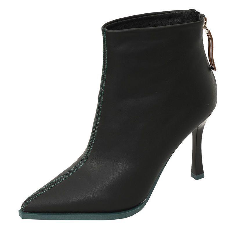 Women's stiletto high heeled back zipper boots | Pointed toe zipper ...