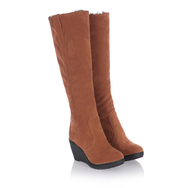 Women's wedge knee high snow boots | Faux fur lining long snow boots ...