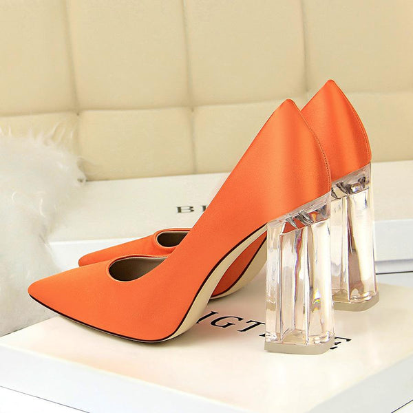 Silky clear chunky high heels pumps | Sexy transparent pumps ...