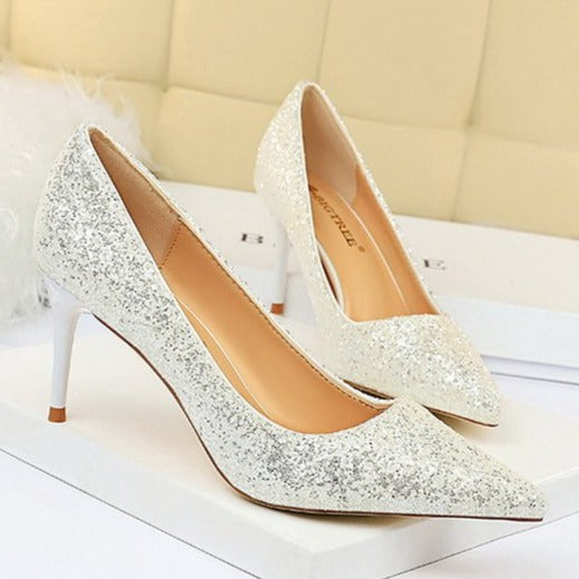Women's rhinestone wedding high heels | Glitter bridal closed toe ...