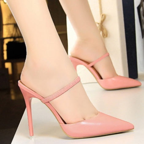 Lady's elegant stiletto mules | pointed closed toe backless slip on ...